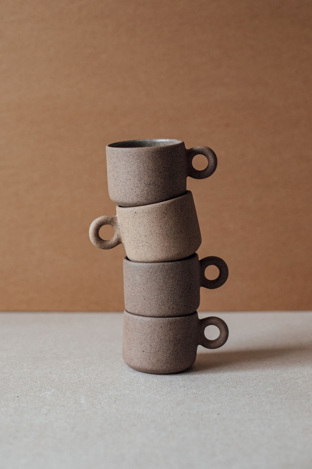 Handcrafted Ceramic Rustic Ring Cup, Ceramic Sand Mug, Tan Pottery Cup ...