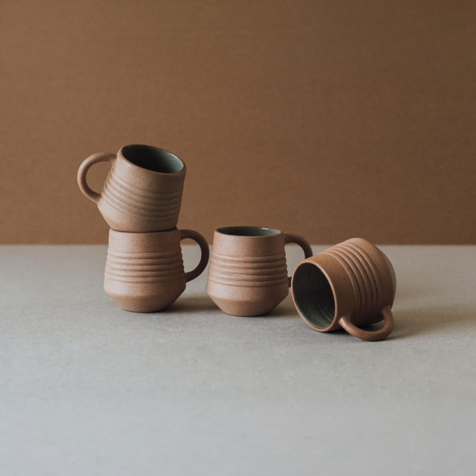 Ridge Terracotta Mug – Minimalist Ceramic Coffee Cup – Rustic Matte ...