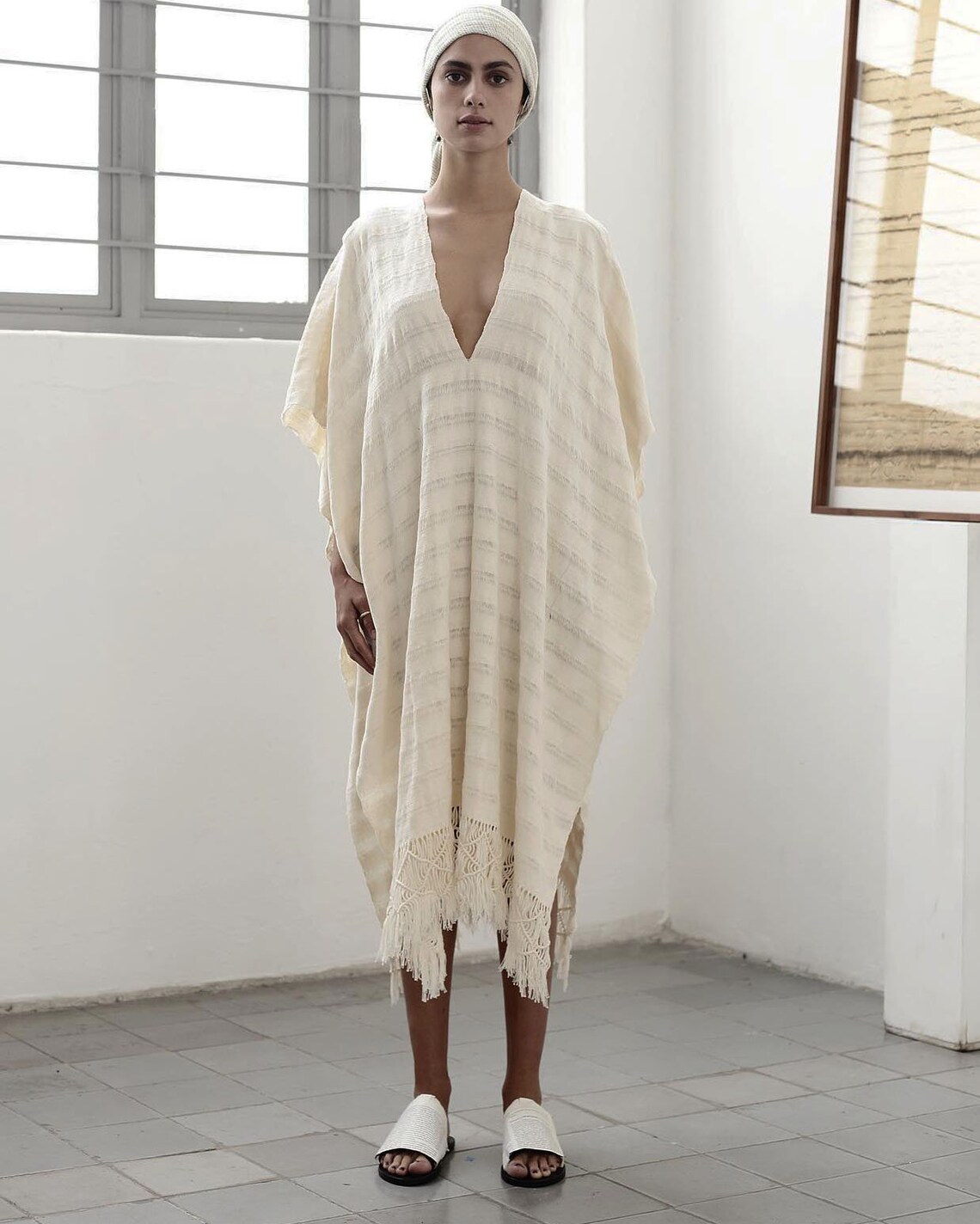 Handwoven Cotton Kaftan – Boho Festival Poncho, Mexican Beach Tunic ...