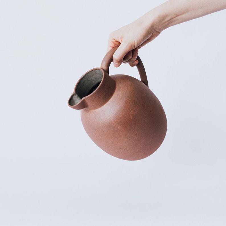 Handmade Terracotta Round Ceramic Pitcher - Rustic Pottery Ball Jug ...