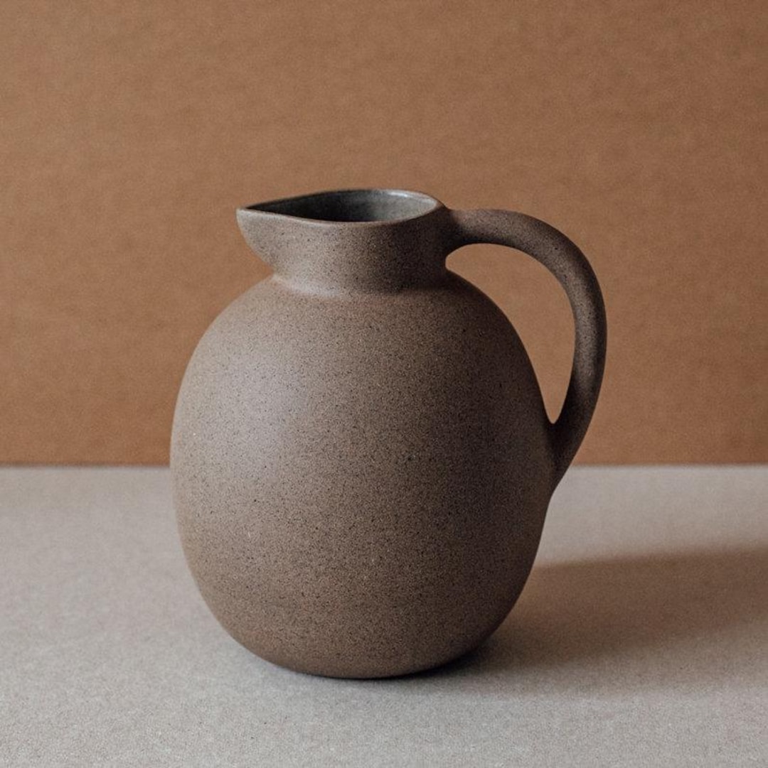Handmade Terracotta Round Ceramic Pitcher - Rustic Pottery Ball Jug ...