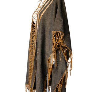 Handwoven Organic Cotton Poncho: Tan Boho Fringe Shawl - Etsy