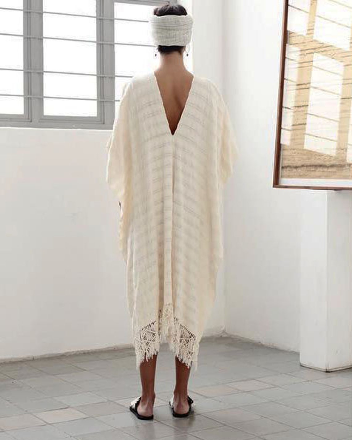 Handwoven Cotton Kaftan – Boho Festival Poncho, Mexican Beach Tunic ...