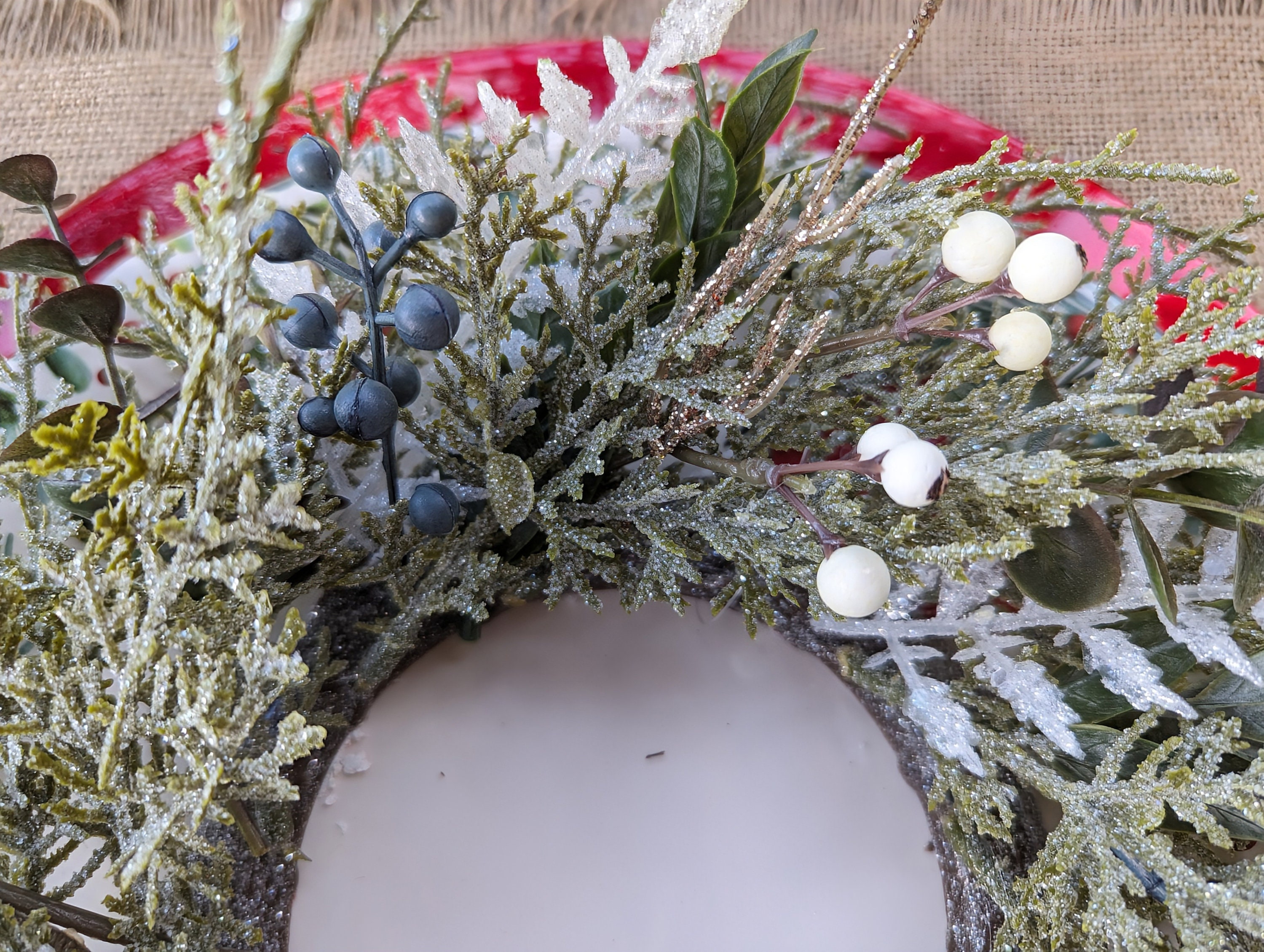 Christmas Frosted Cedar, Eucalyptus, Ruscus, Fern and Berry Mini Wreath ...