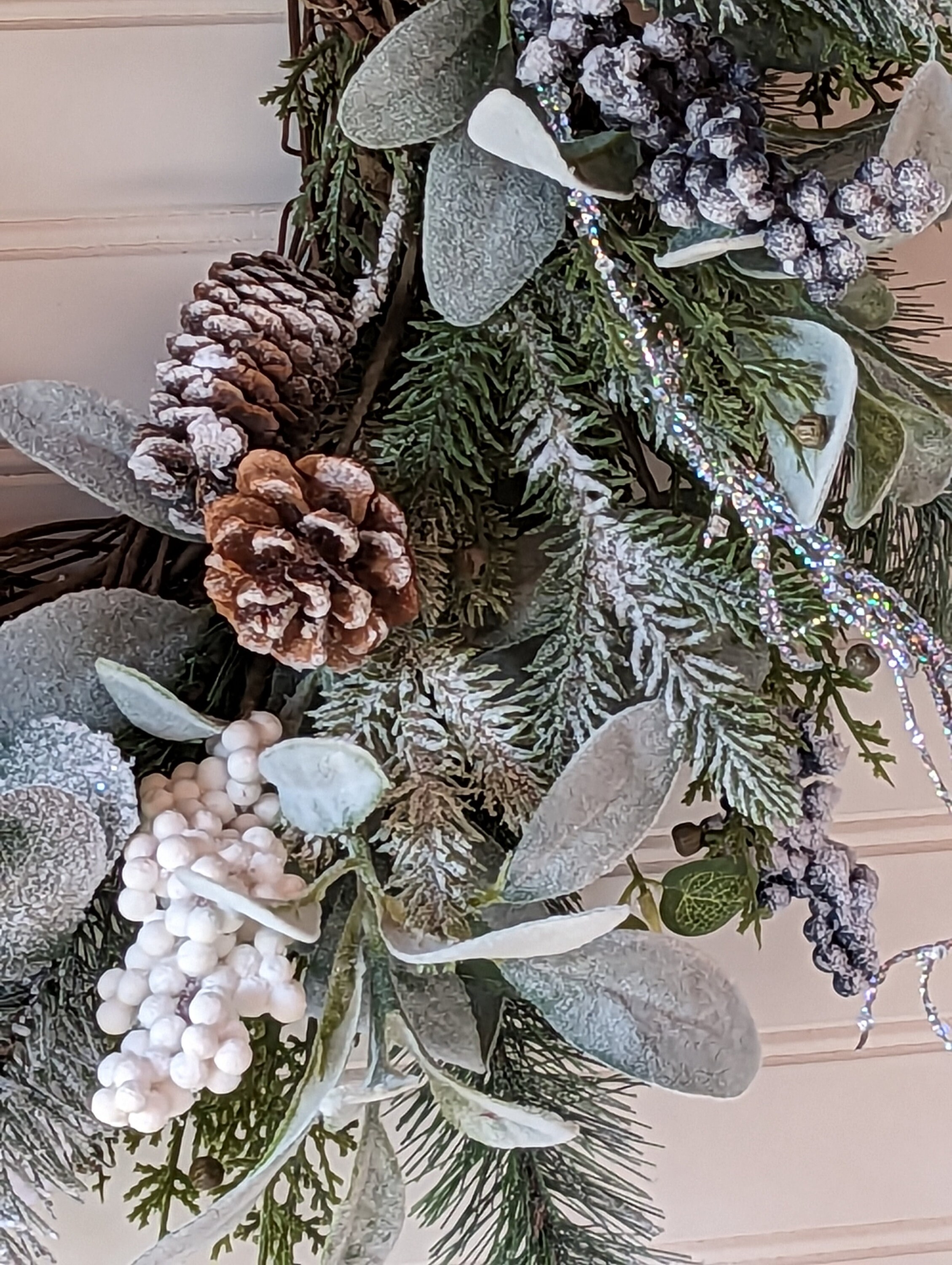 Winter Wreath With Snowy Pine Lambs Ear Juniper Pinecones - Etsy