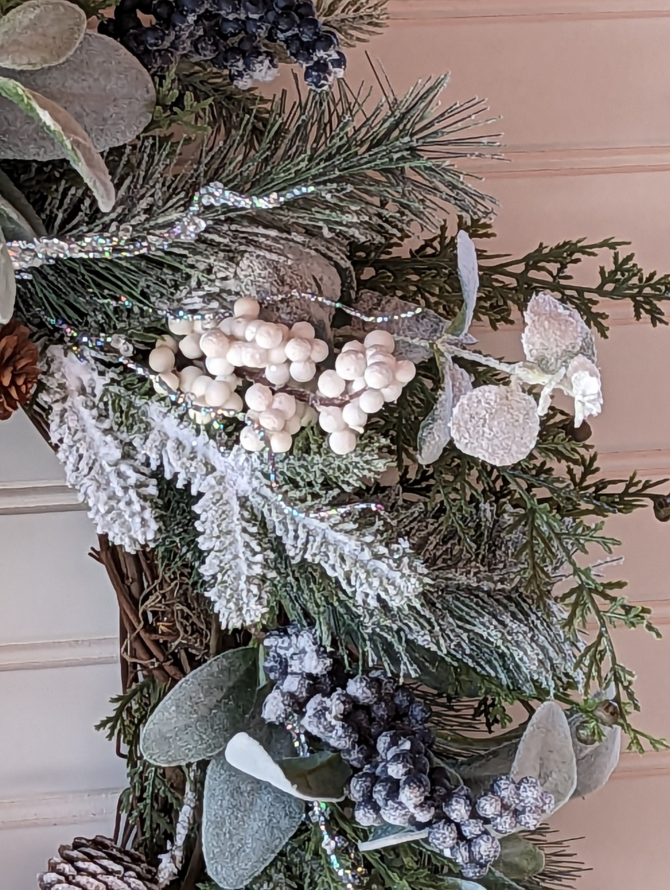 Winter Wreath With Snowy Pine Lambs Ear Juniper Pinecones - Etsy