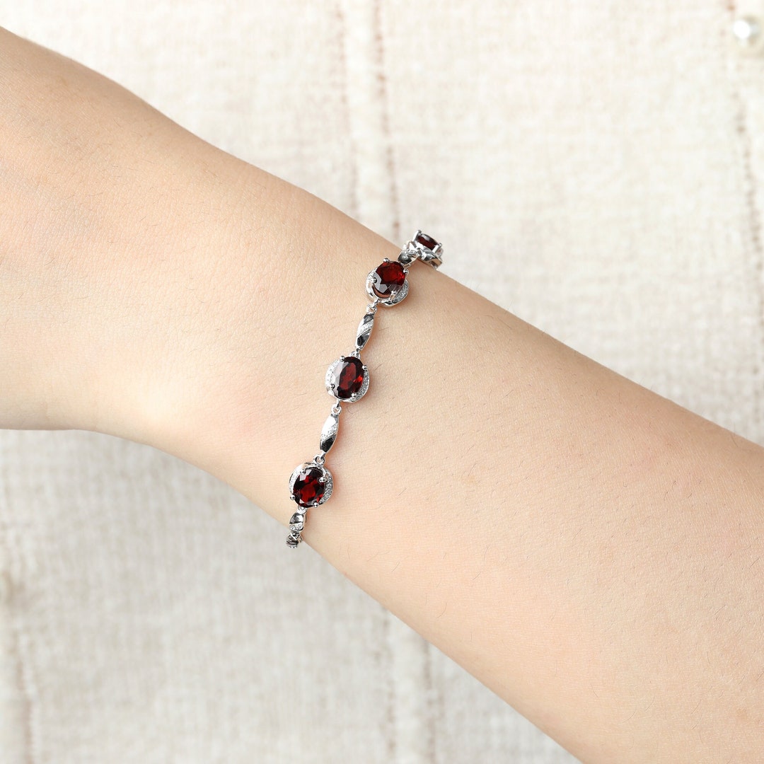 Natural Garnet Bracelet 925 Sterling Silver Bracelet About - Etsy