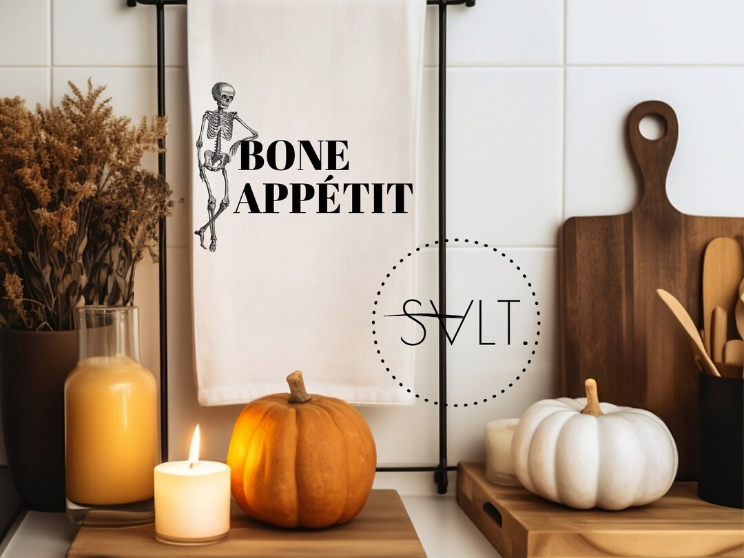 Bone Appetit Halloween Tea Towel Skeleton Spooky Season - Etsy