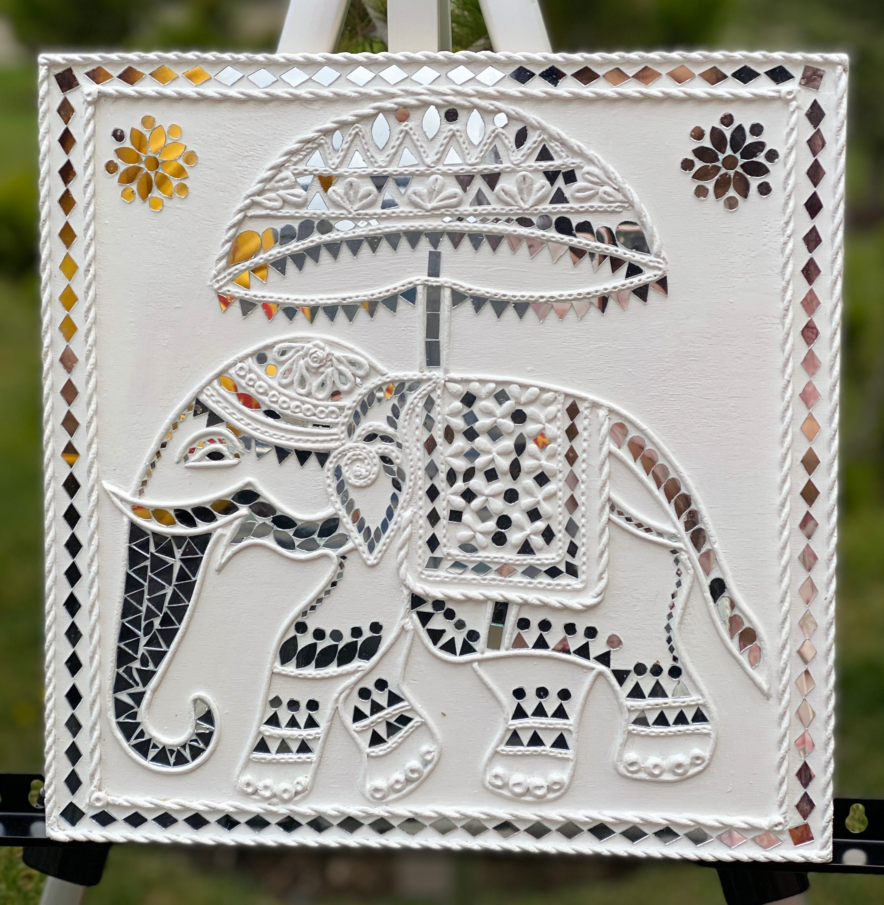 Unique Lippan Art Elephant With Mirror. - Etsy