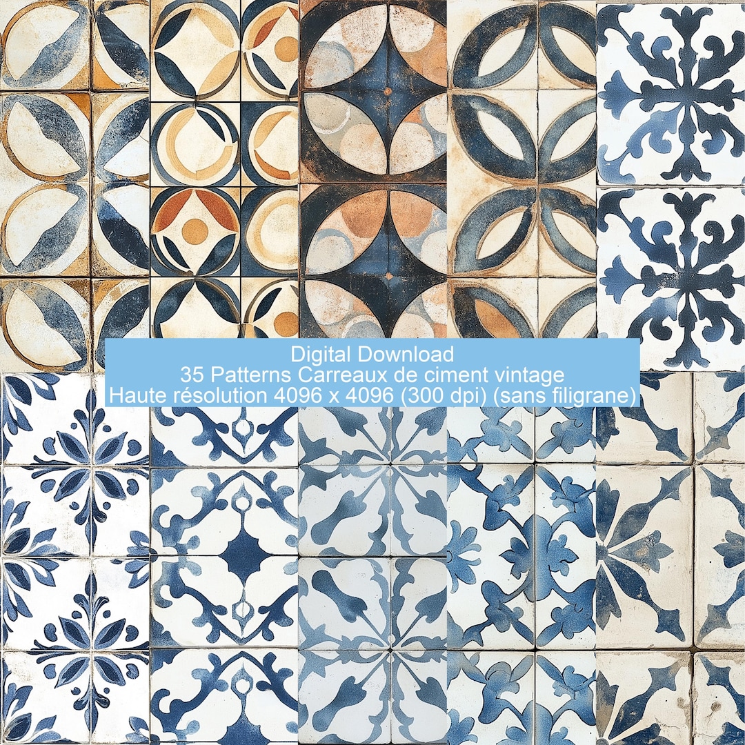 35 Vintage Cement Tile Patterns - High Resolution Digital Download ...