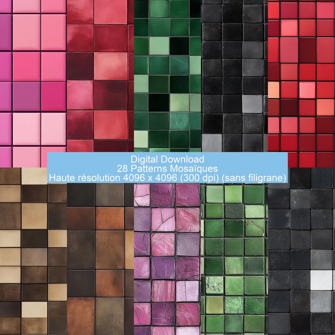 28 Gradient Mosaic Tile Patterns - High Resolution Digital Download ...