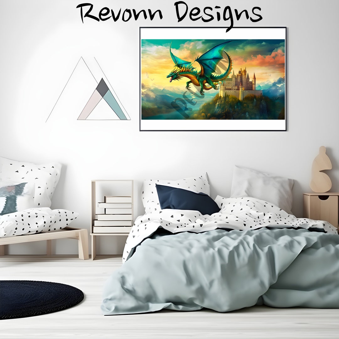 Dragon Flying Above a Castle Poster, Image for Download - Etsy