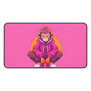 Cute Monkey Pink Mousepadextra Large Anime Desk Mat for Gaming and ...