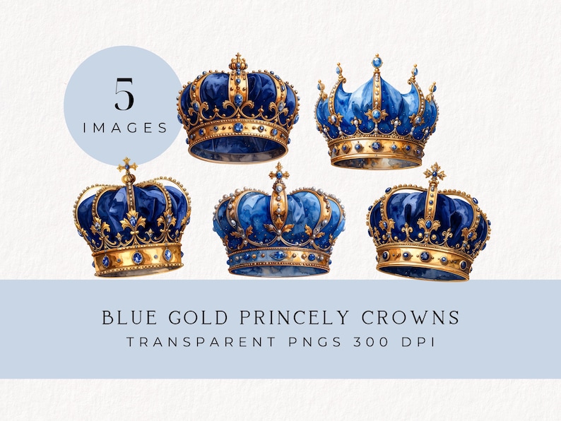 Blue and Gold Royal Prince Crown Clipart: Regal Crown PNG Graphics ...