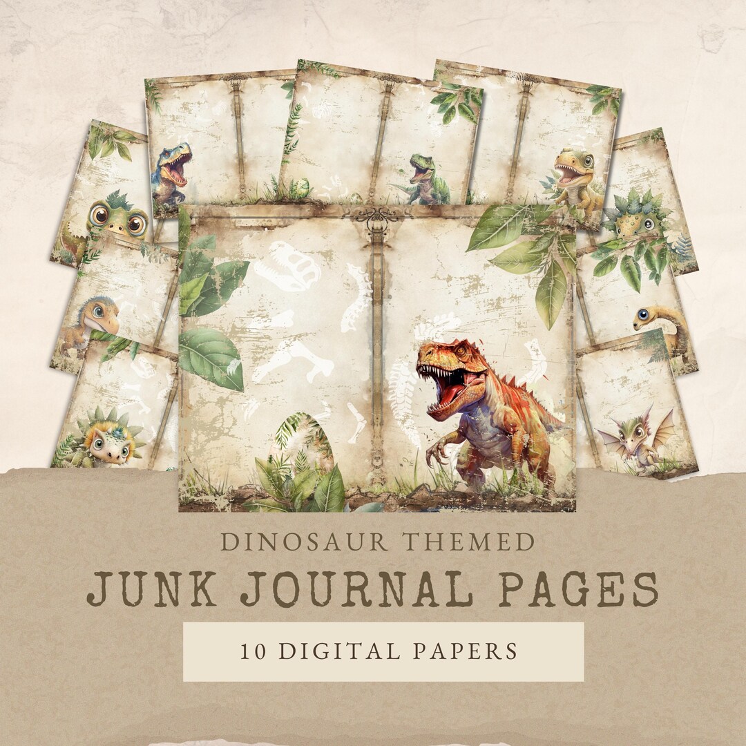 Dinosaur Junk Journal Digital Paper, 10 Junk Journal Pages, Printable ...
