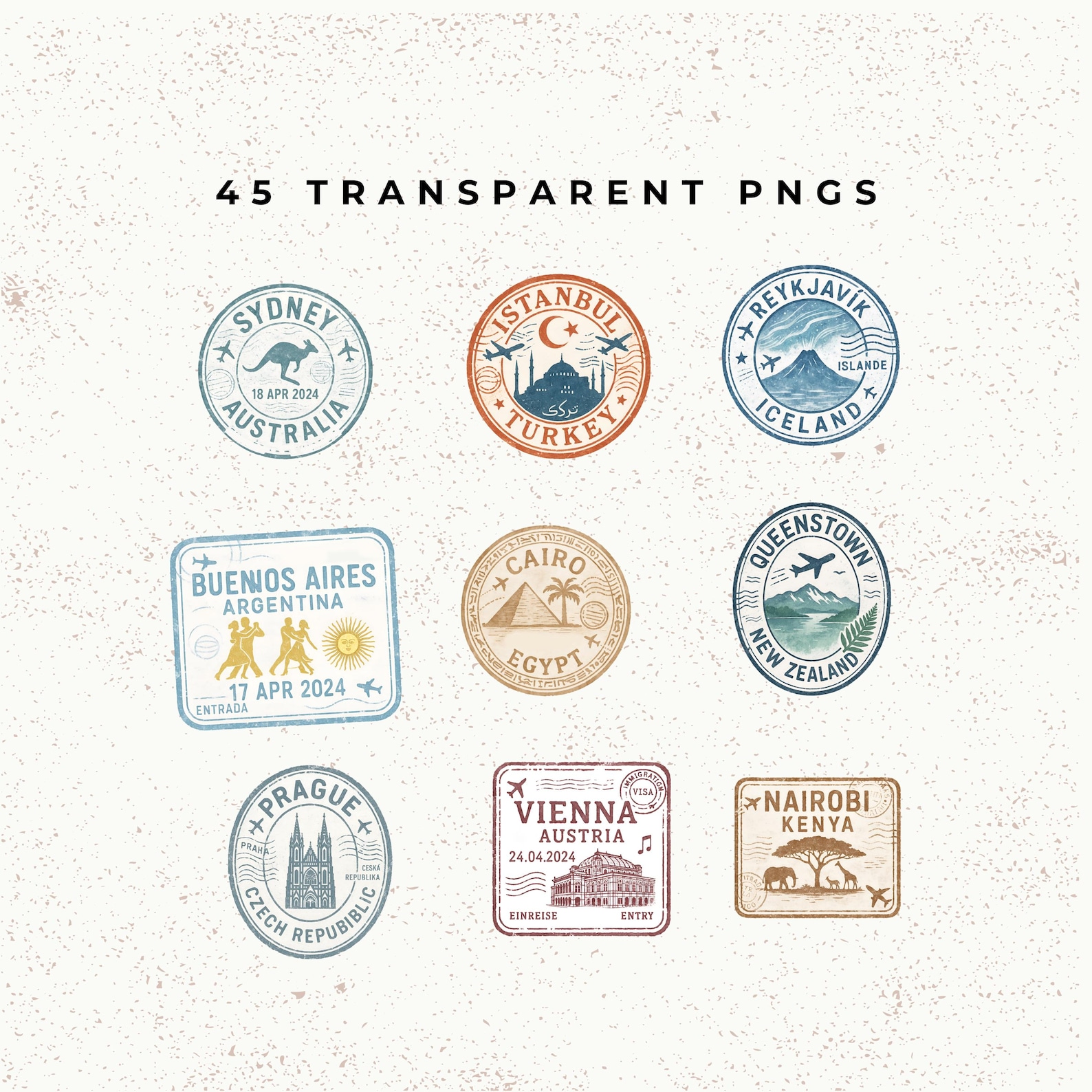 Passport Stamps Png Clipart, Around the World Travel Clipart, Europe ...