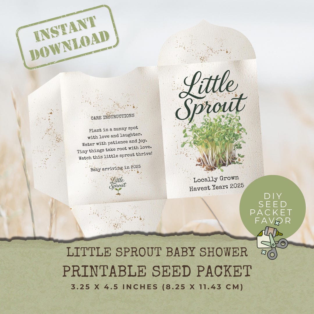 Little Sprout Seed Packet, Baby Shower Favor Template, Printable Seed ...