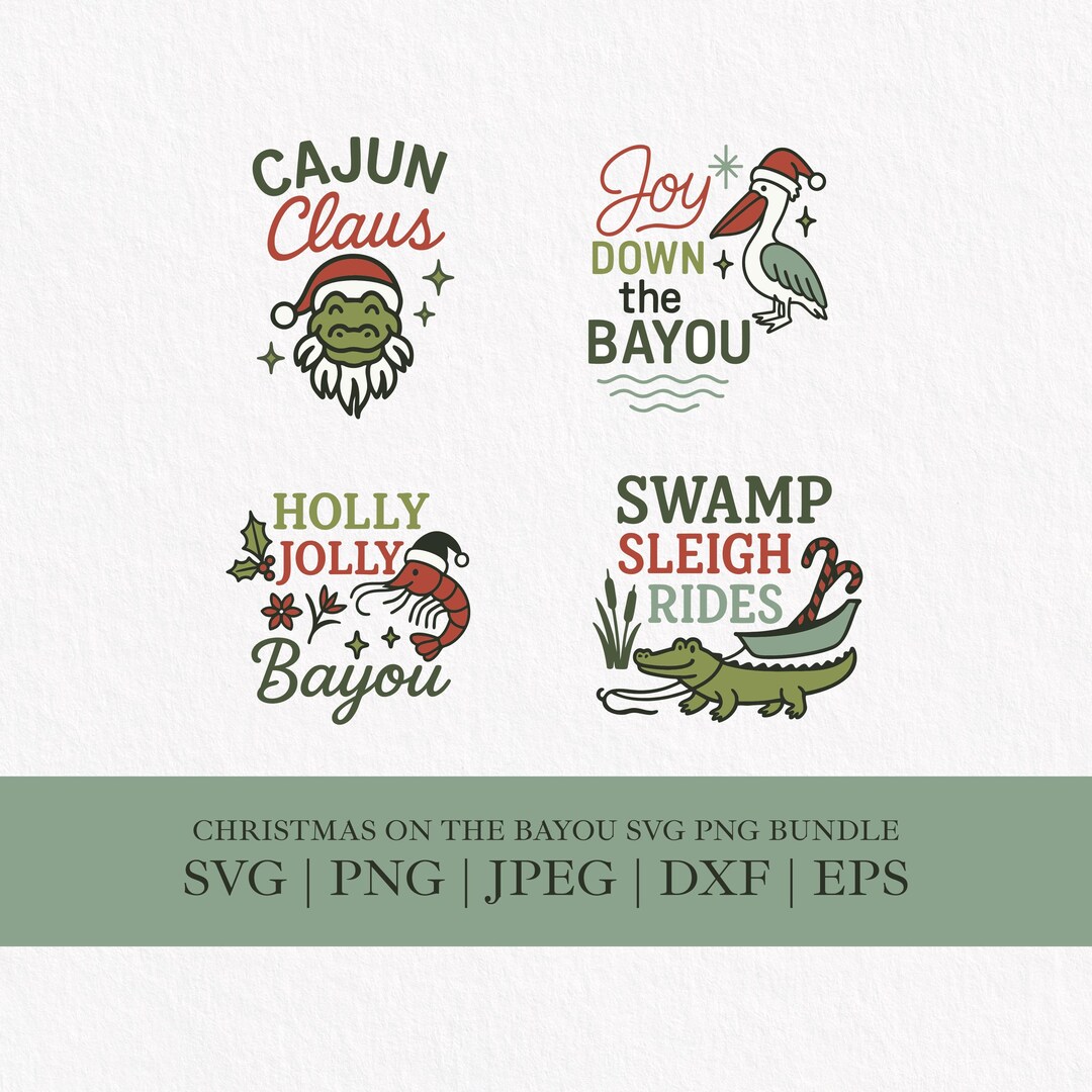 Cajun Christmas SVG PNG Bundle, Louisiana Swamp Clipart, Bayou Holiday ...