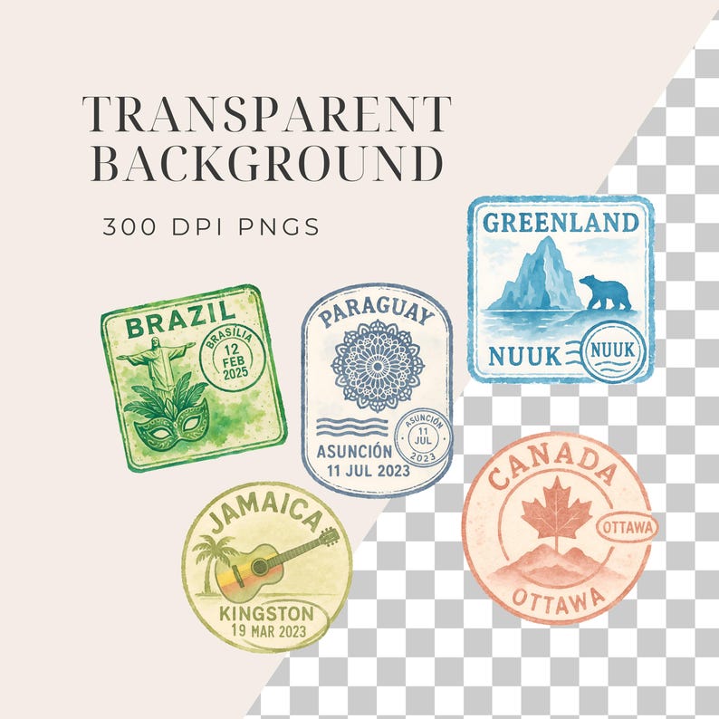 Americas Passport Stamps PNG Clipart: Vintage Travel Scrapbook Graphics ...