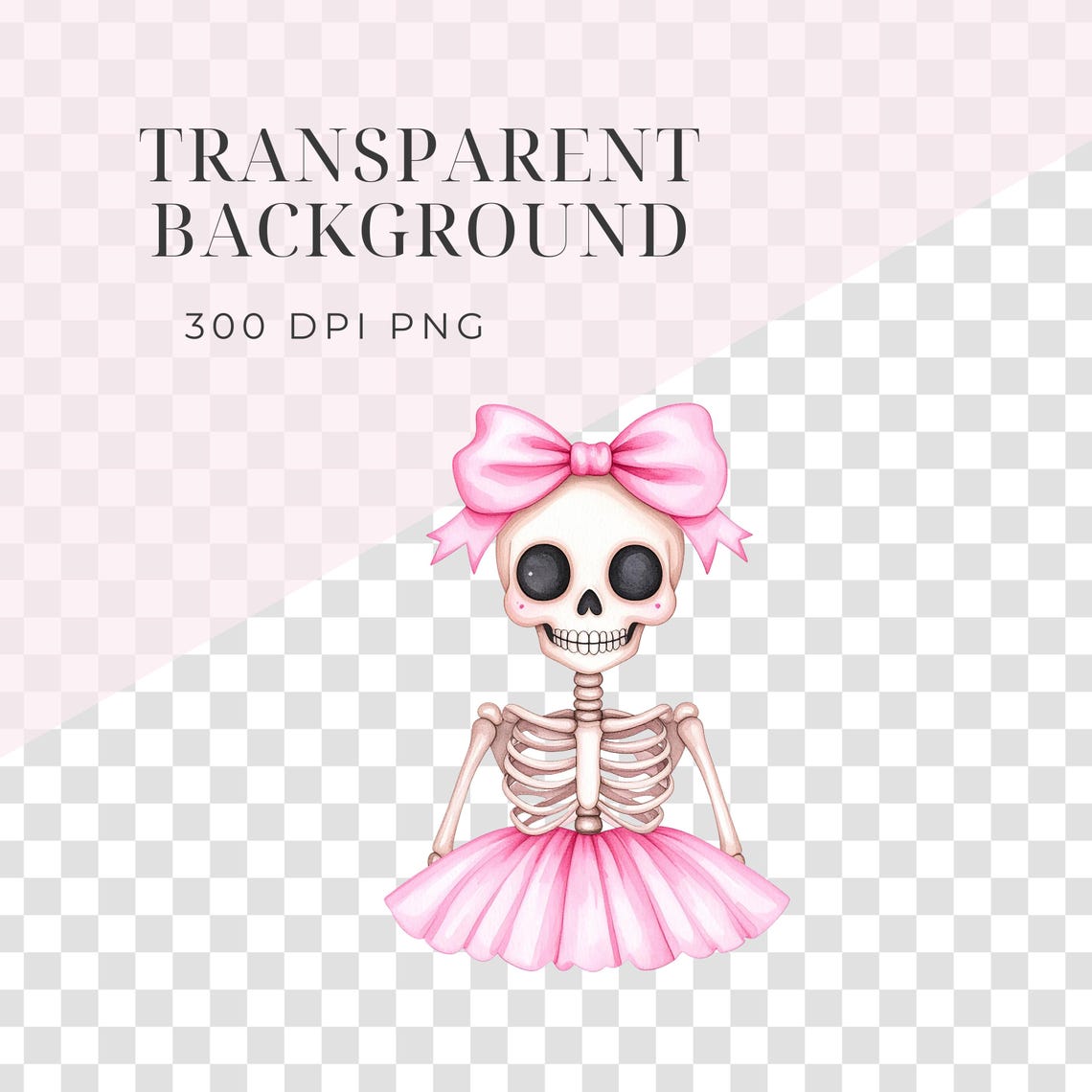 Pink Coquette Skeleton Clipart: Girly Halloween PNG Graphic (commercial ...