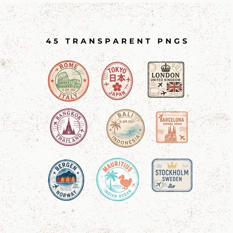 Passport Stamps Png Clipart, Around the World Travel Clipart, Europe ...