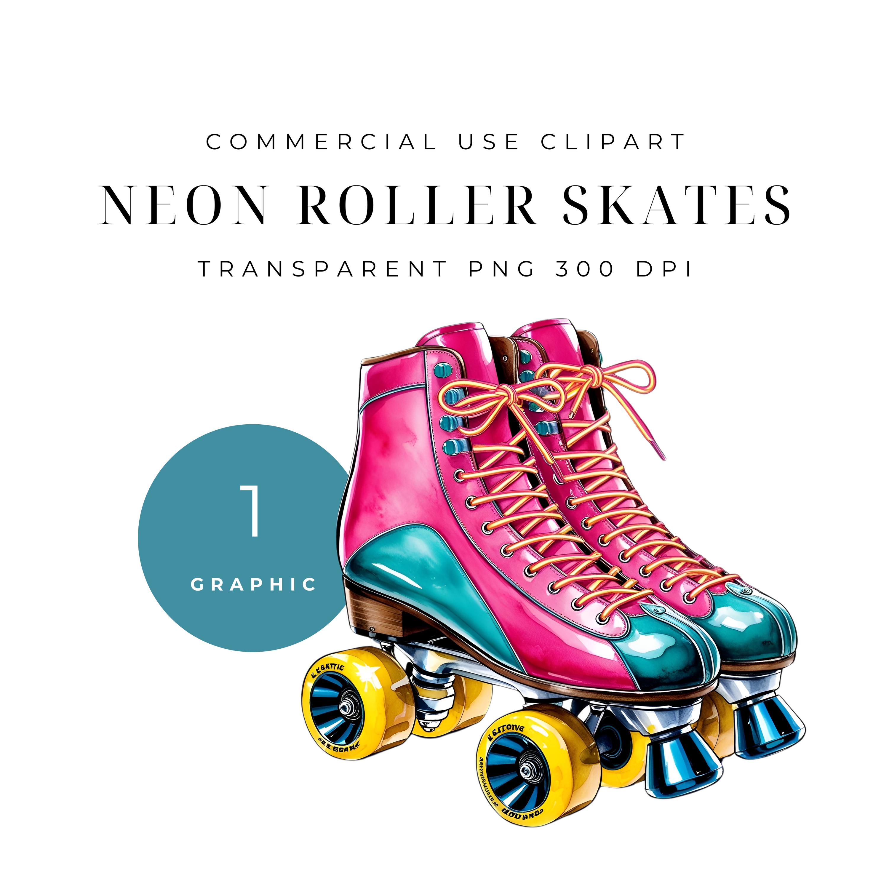 Neon Roller Skate Clipart, Neon Roller Skates Png, Retro 1980s Clipart ...