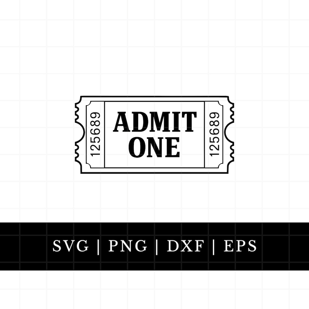 Admit One Ticket SVG, Vintage Ticket Clipart, Black Line Art Cut File ...