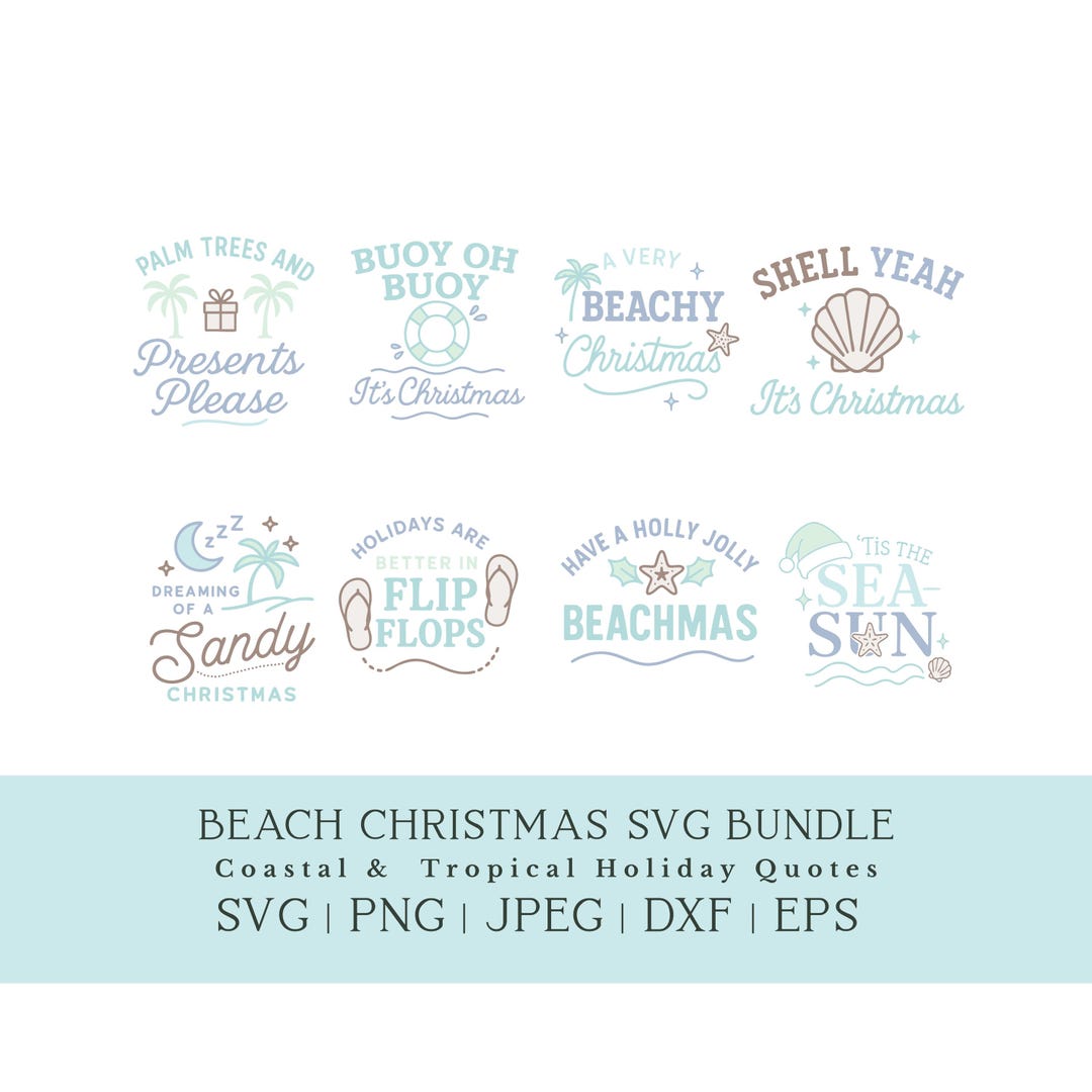 Beach Christmas SVG Bundle, Coastal and Tropical Christmas Cut Files ...