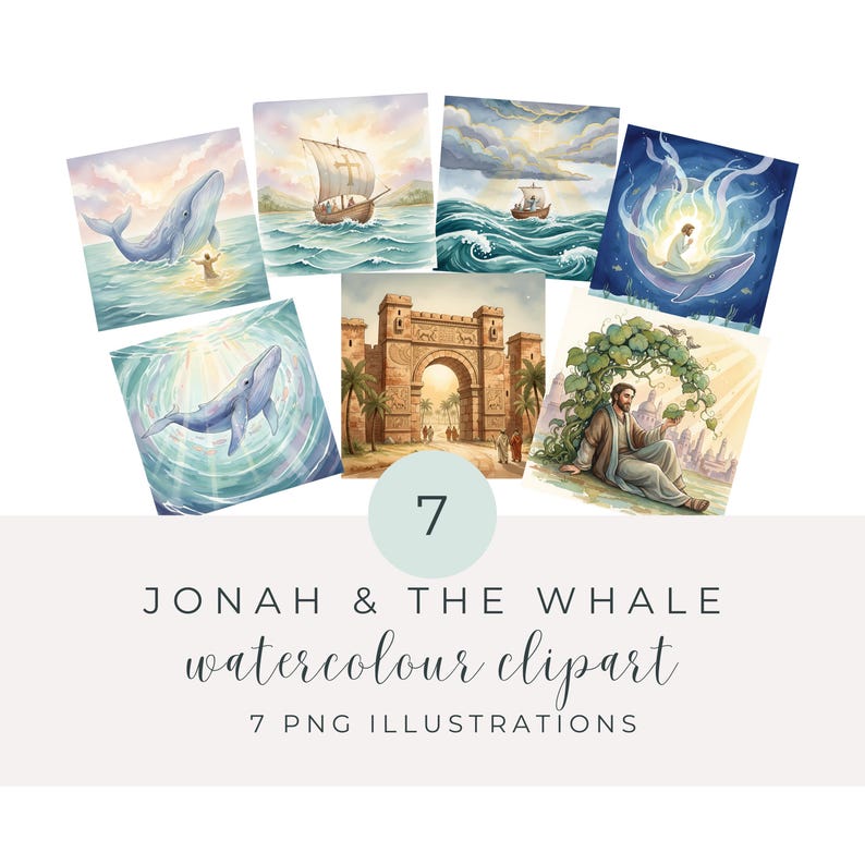 Jonah and the Whale Clipart, Bible Story PNG, Storm at Sea, Rescue ...