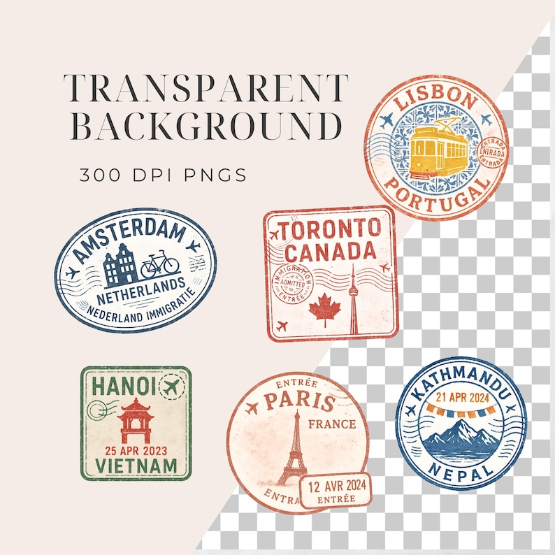 Passport Stamps Png Clipart, Around the World Travel Clipart, Europe ...