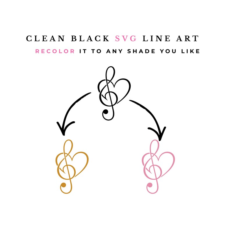 Treble Clef Heart Clipart SVG PNG, Music Love Line Art, Cricut Cut File ...