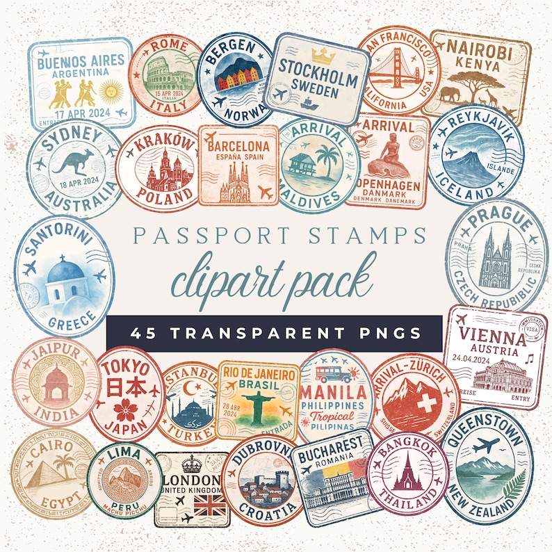 Passport Stamps Png Clipart, Around the World Travel Clipart, Europe ...