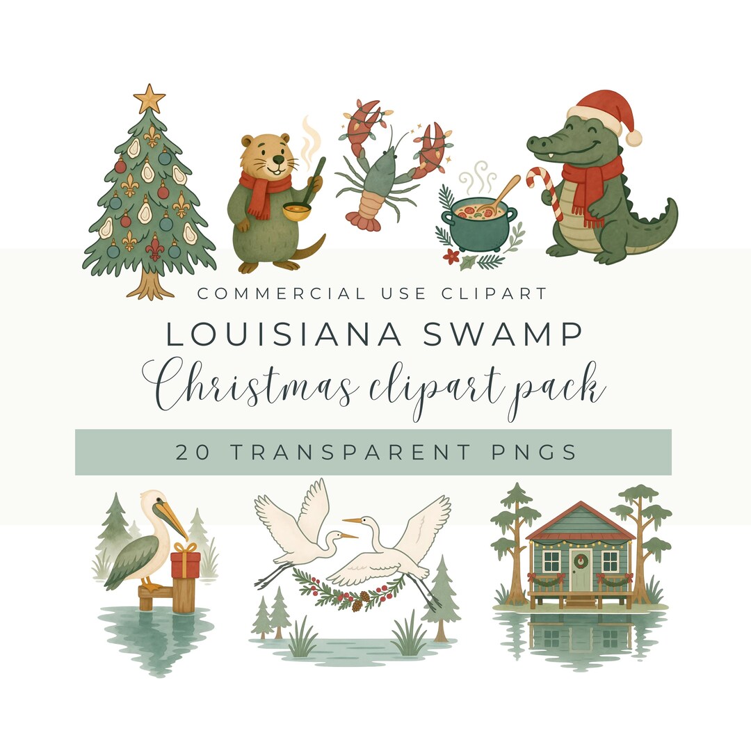 Louisiana Swamp Christmas Clipart, Cajun Christmas Pngs, Bayou ...