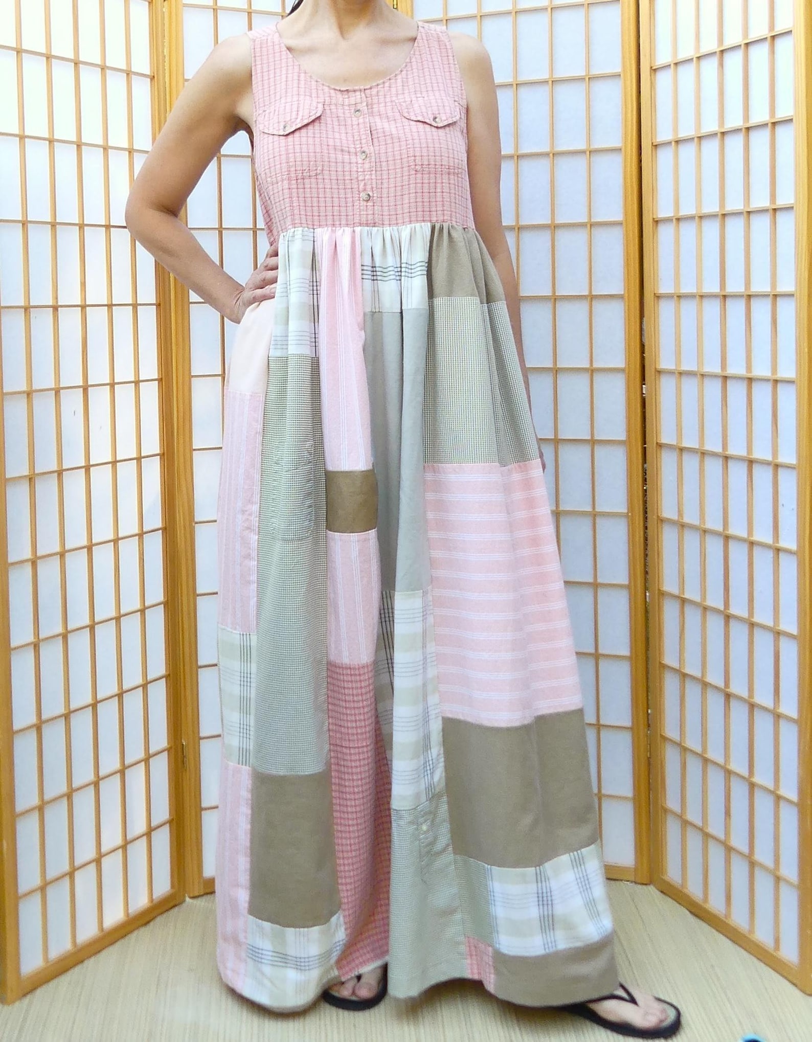 Upcycled Vintage Cotton Linen Patchwork Maxi Dress Repurposed Handmade ...