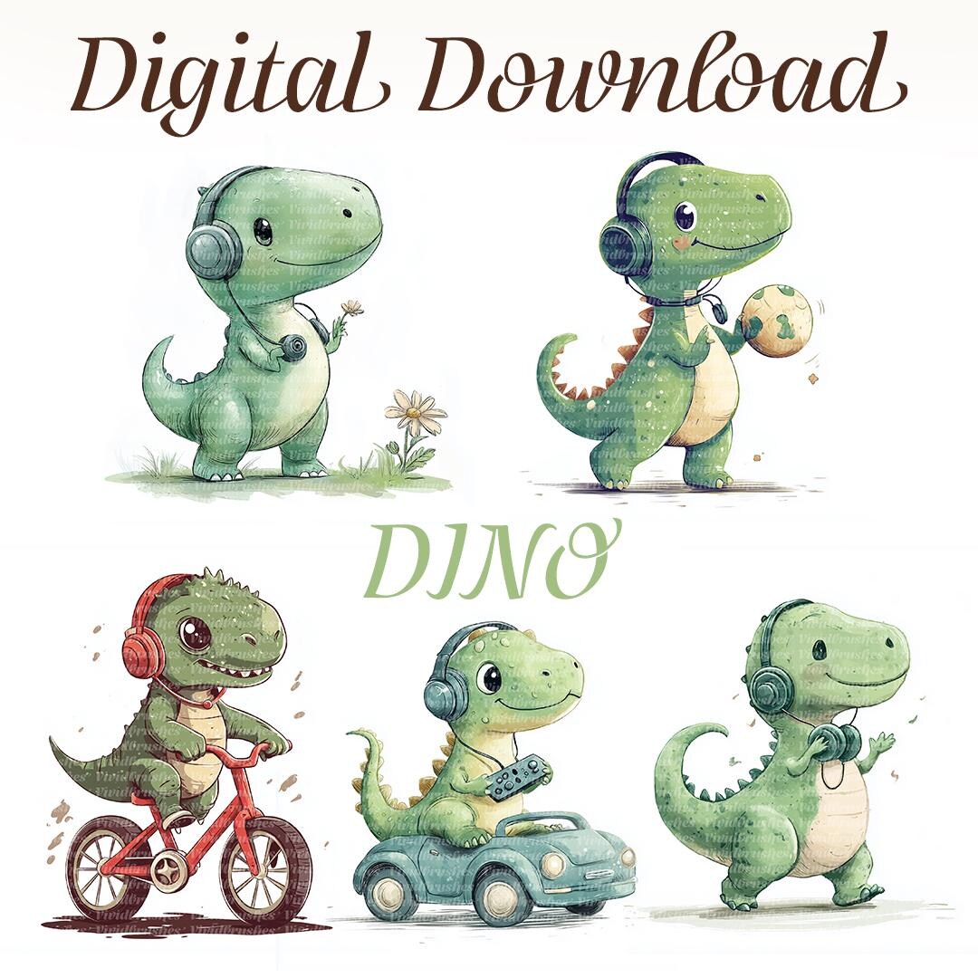 5 Cute Dinosaurs Clipart | High Quality Pngs, 300 DPI 8192X8192 Pixels ...