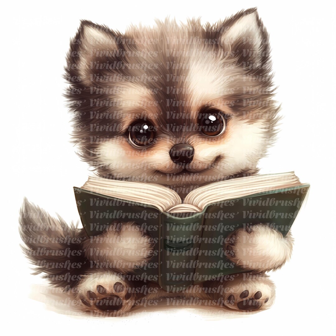 10 Puppy Reading a Book Clipart | High Quality Pngs, 300 DPI 8192X8192 ...