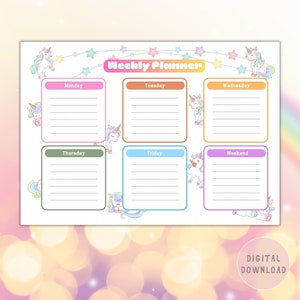 Unicorn Planner Set, Kids Planner Bundle, Weekly Planner, Monthly ...