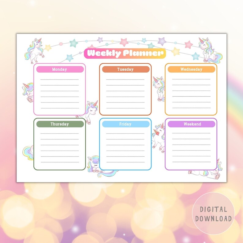 Unicorn Planner Set, Kids Planner Bundle, Weekly Planner, Monthly ...