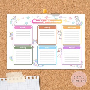 Unicorn Planner Set, Kids Planner Bundle, Weekly Planner, Monthly ...