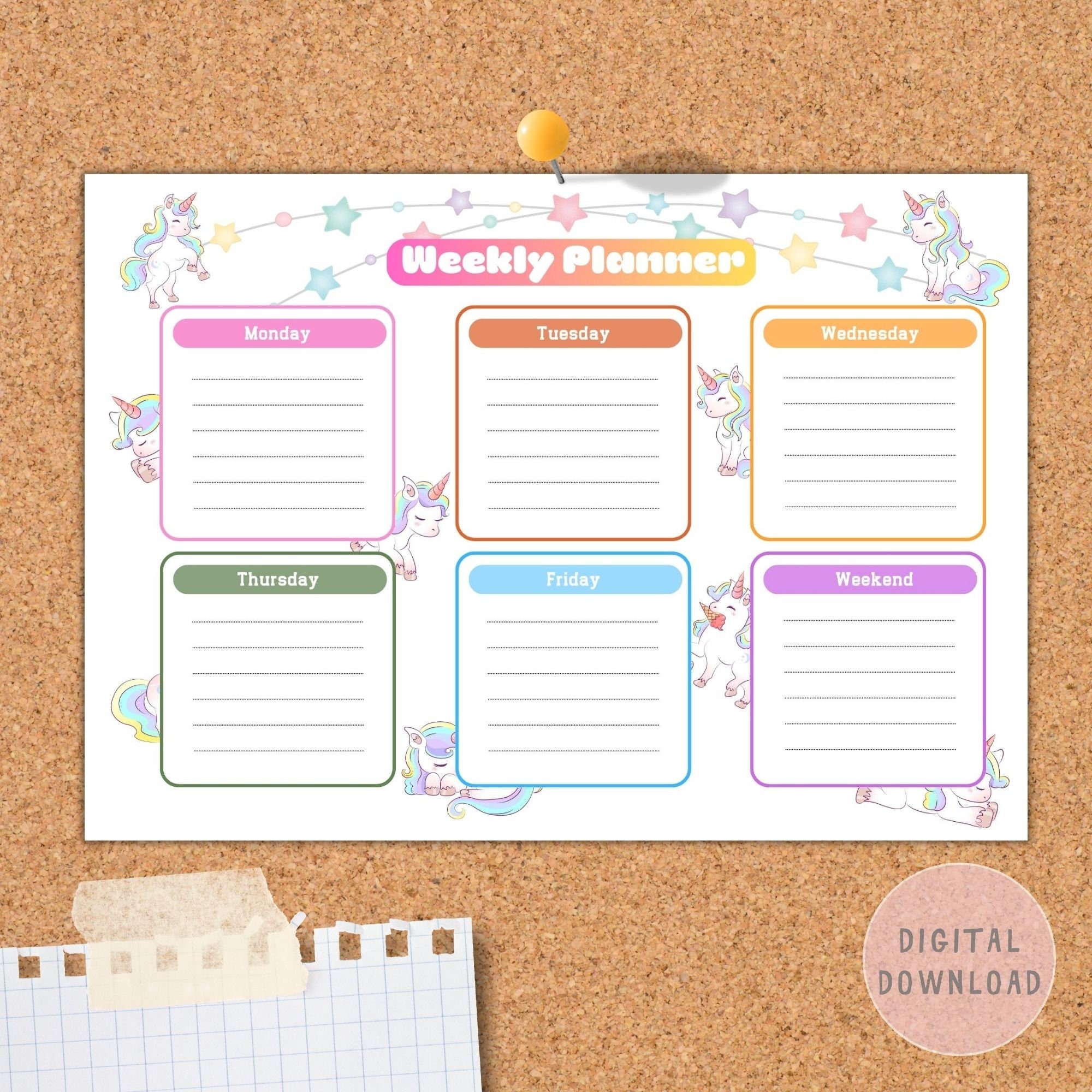 Unicorn Planner Set, Kids Planner Bundle, Weekly Planner, Monthly ...