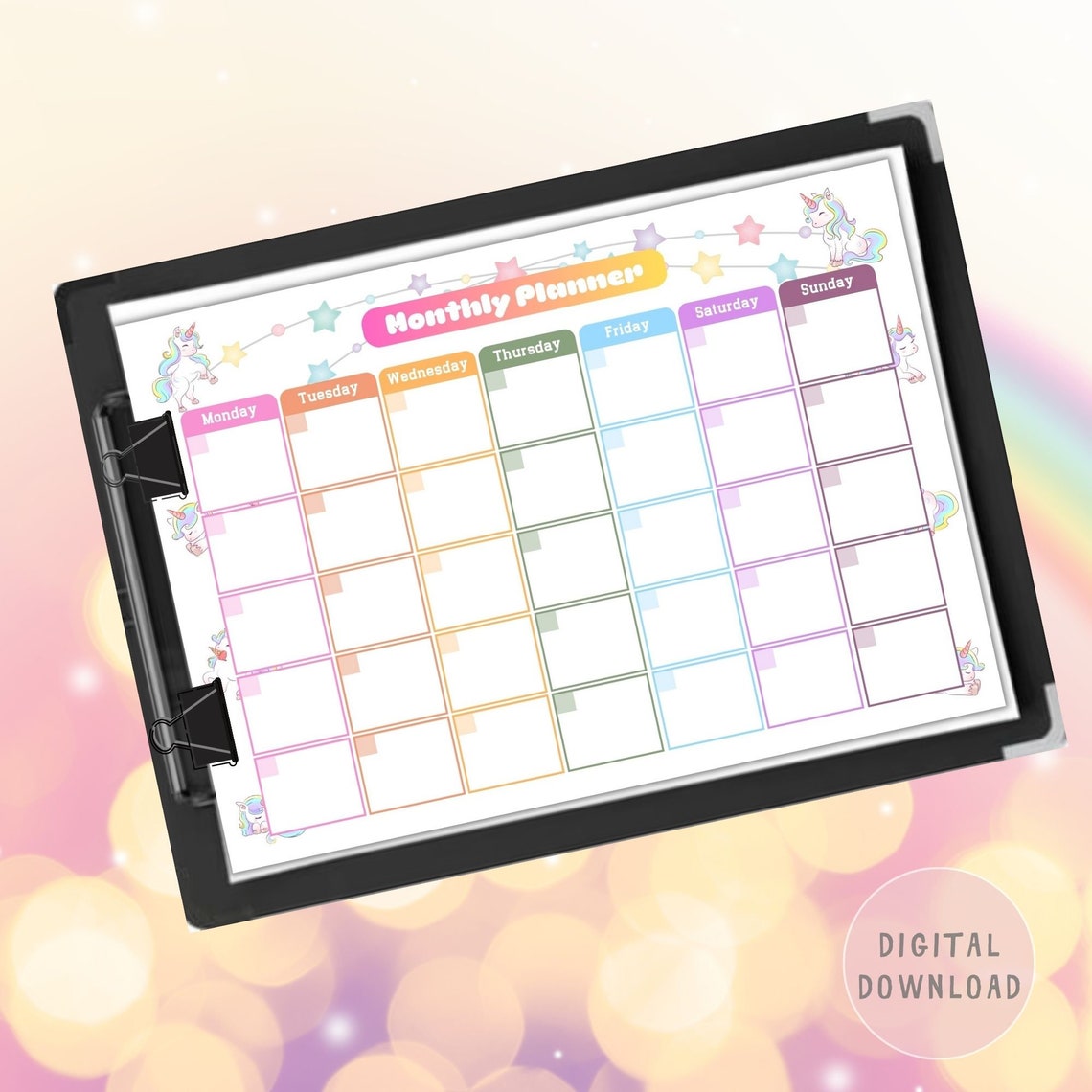 Unicorn Planner Set, Kids Planner Bundle, Weekly Planner, Monthly ...