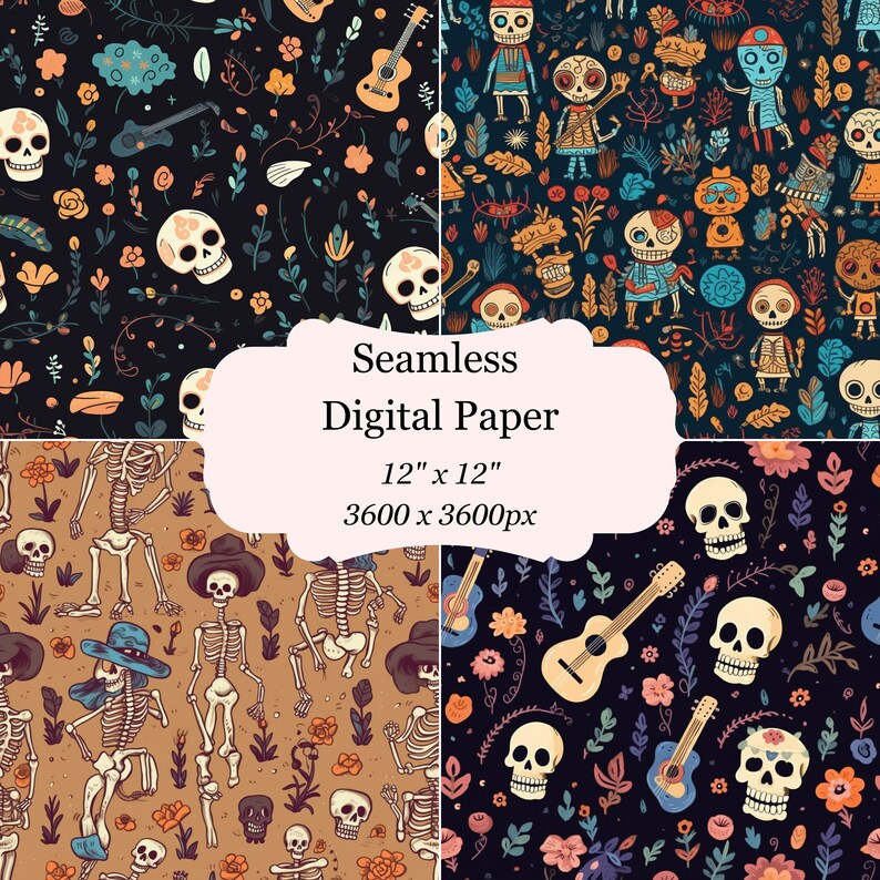 Seamless Digital Paper Skeleton Seamless Patterns Skeleton Scrapbook ...