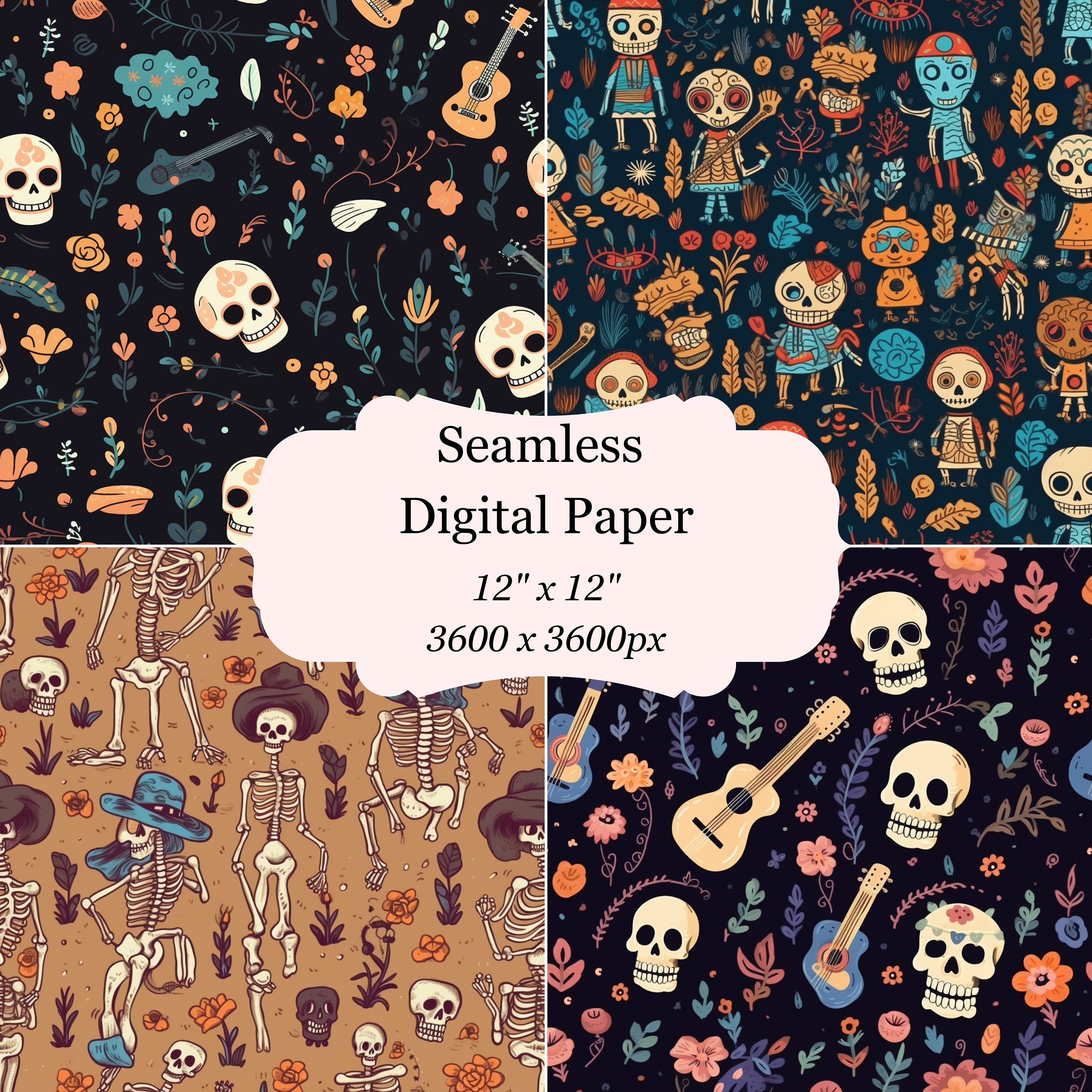 Seamless Digital Paper Skeleton Seamless Patterns Skeleton - Etsy