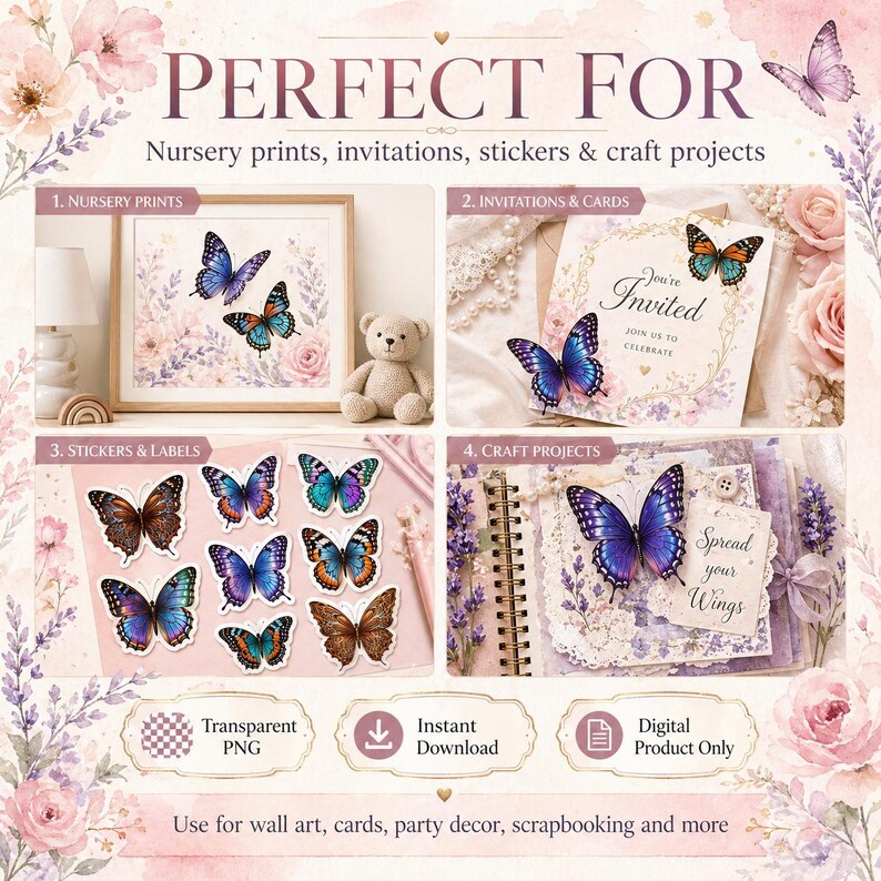 Butterfly Clipart PNG Set, Watercolor Butterfly Digital Download - Etsy