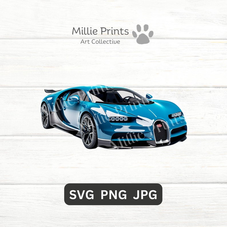 Bugatti Clipart SVG PNG Blue Car Wall Art Sports Car Clip Art Instant ...