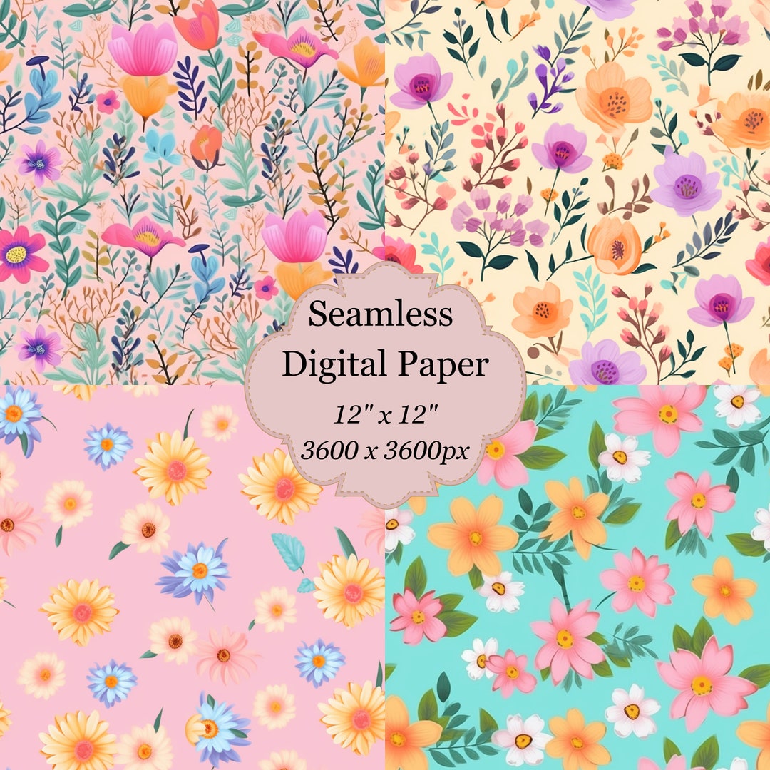 4 Seamless Digital Paper Pastel Flowers Seamless Patterns Scrapbook ...