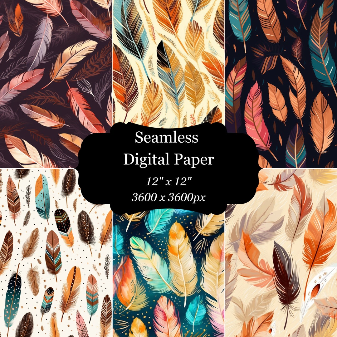 Seamless Digital Paper Boho Feather Seamless Patterns Feather Scrapbook ...