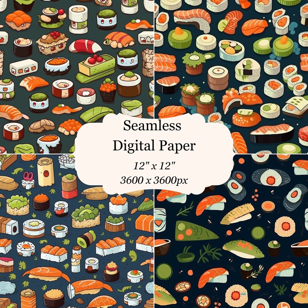 4 Seamless Digital Paper Sushi Seamless Patterns Sushi Scrapbook Pages ...