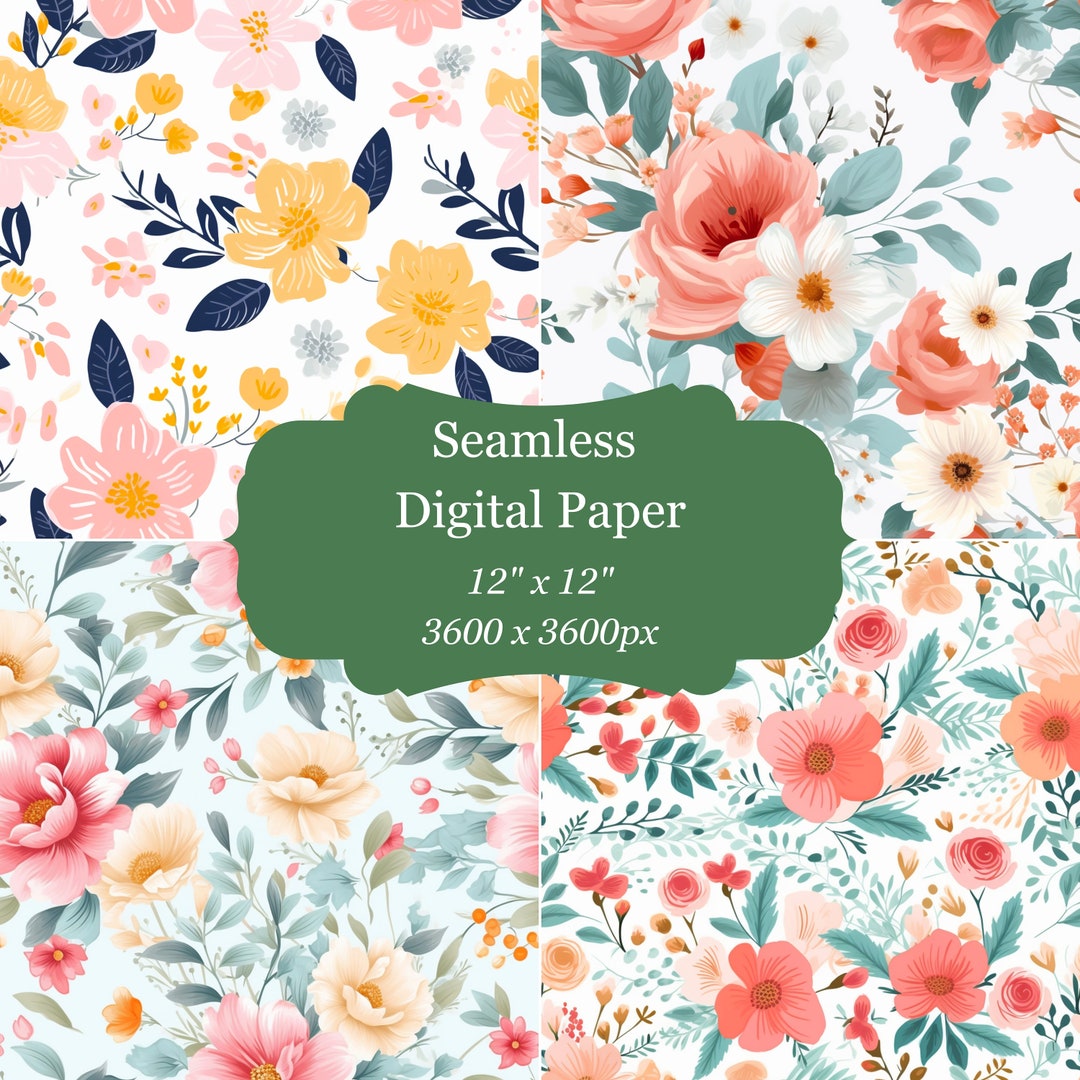 Seamless Digital Paper Floral Seamless Patterns Floral Scrapbook Pages ...