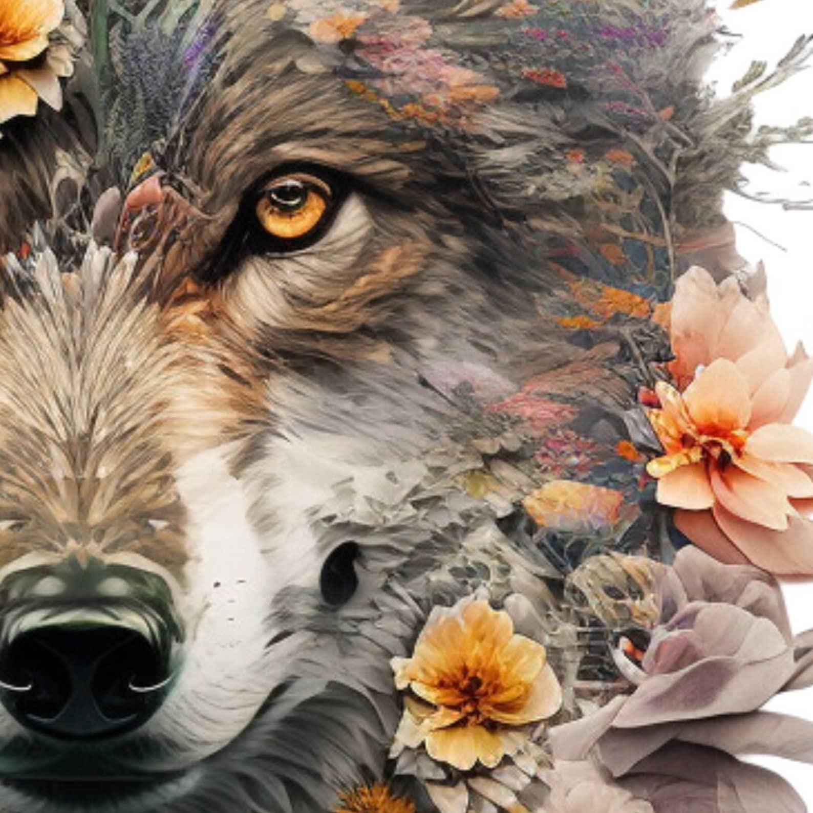 Wolf Flowers SVG PNG Wolf Flowers Clipart Graphics Cricut File Country ...